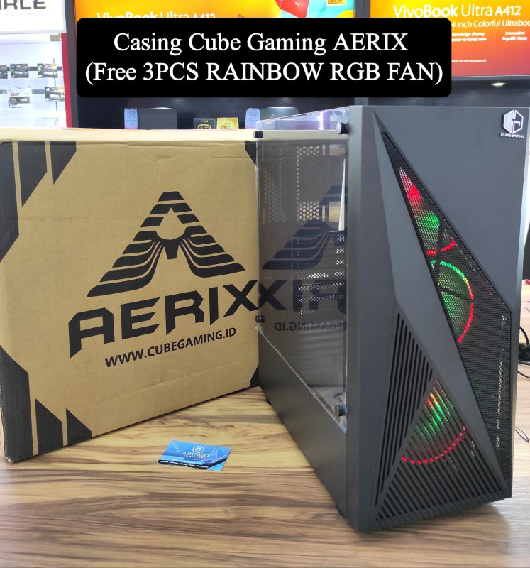 ARINGO - Casing Cube Gaming AERIX (Free 3PCS 12CM RAINBOW RGB FAN)