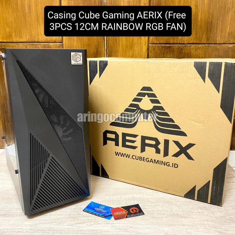 ARINGO - Casing Cube GAMING AERIX (Free 3PCS 12CM RAINBOW RGB FAN)