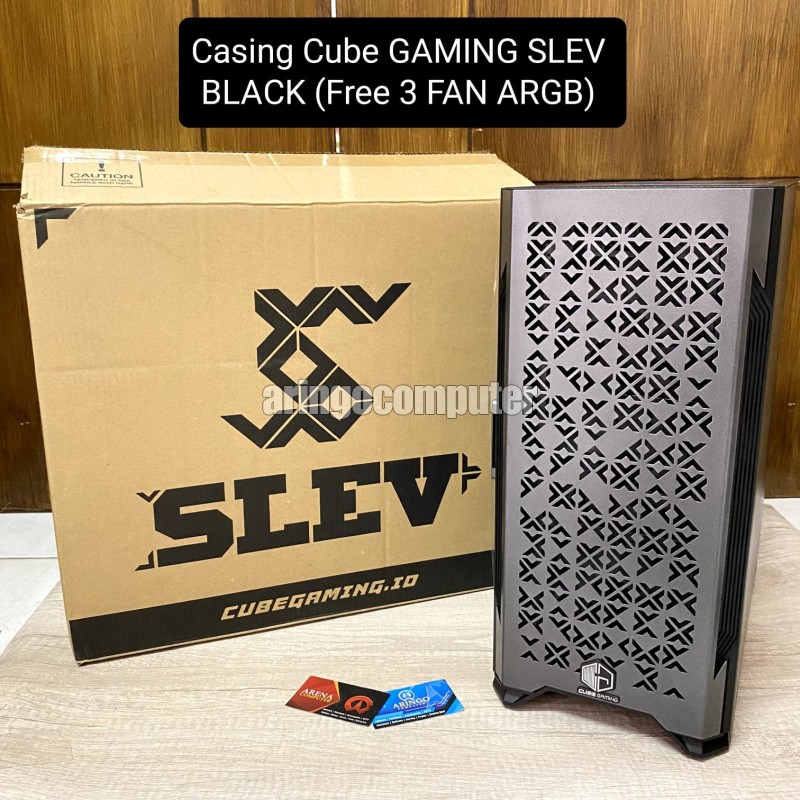 ARINGO - Casing Cube GAMING SLEV ATX - BLACK (Free 3 FAN ARGB)
