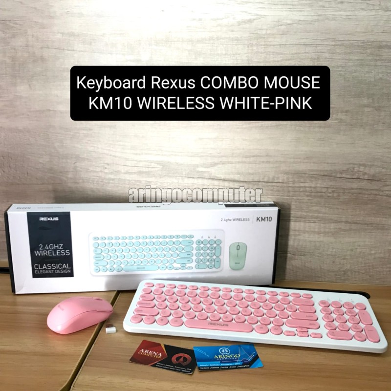 ARINGO - Keyboard Rexus COMBO MOUSE KM10 WIRELESS WHITE-PINK
