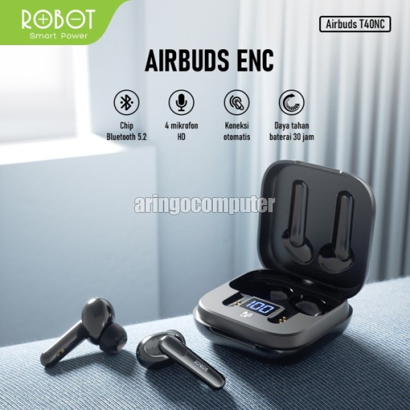 ARINGO - Headset ROBOT EARPHONES AIRBUDS TWS BLUETOOTH T40NC DARK BLACK