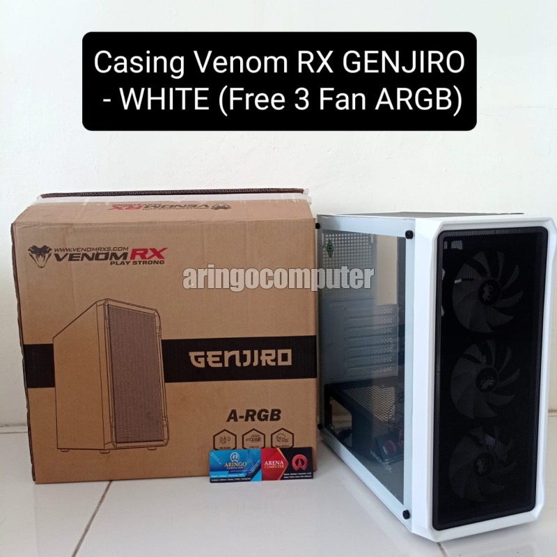 ARINGO - Casing Venom RX GENJIRO ATX - WHITE (Free 3 Fan ARGB)